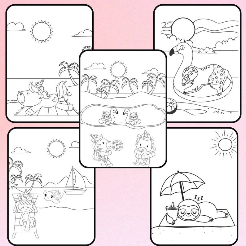 50 Cute Animal Coloring Pages Animals at the Beach - Etsy