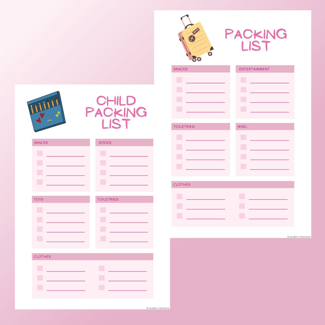 Child and General Packing List Bundle, for Vacation and Travel - Etsy