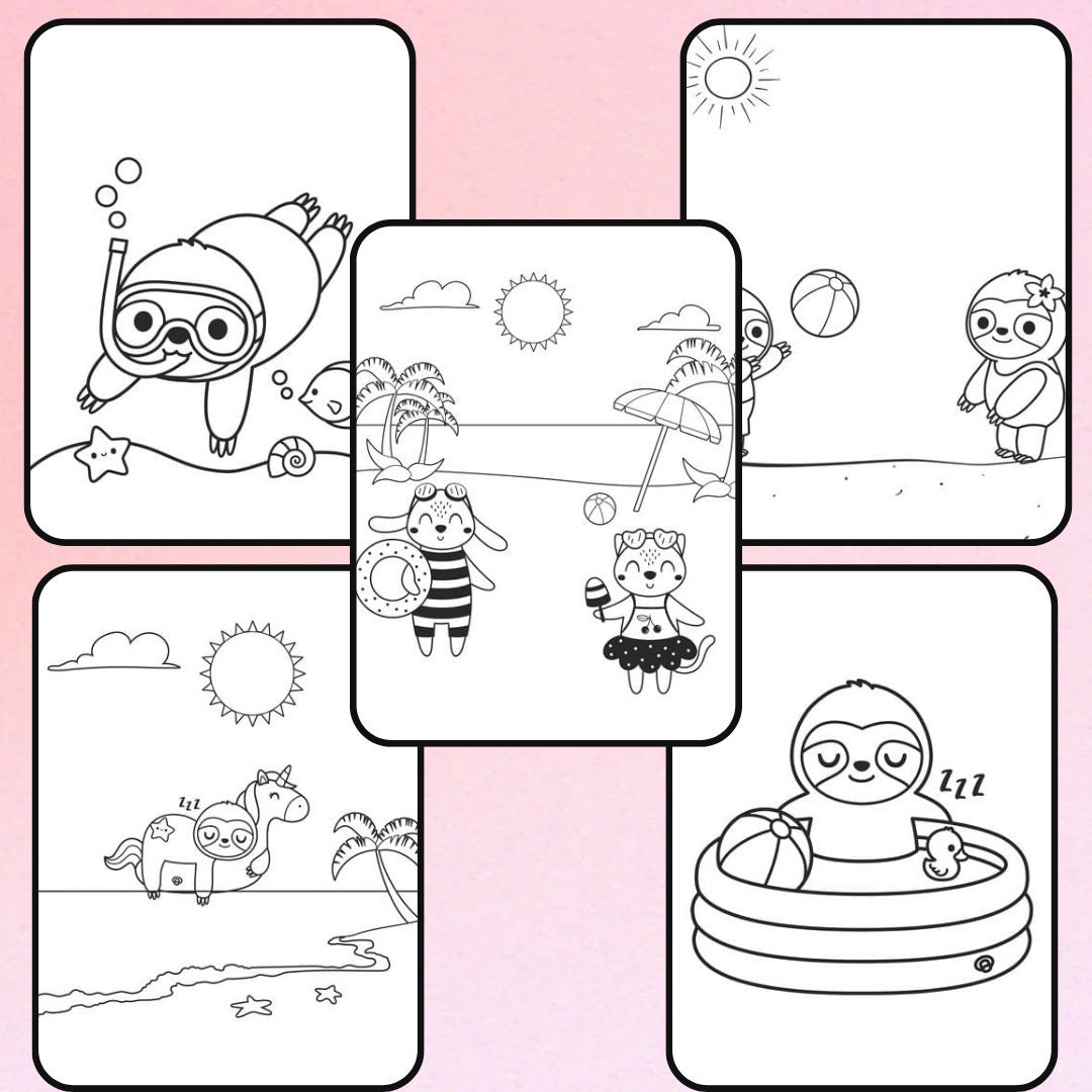 50 Cute Animal Coloring Pages Animals at the Beach Printable Kids ...