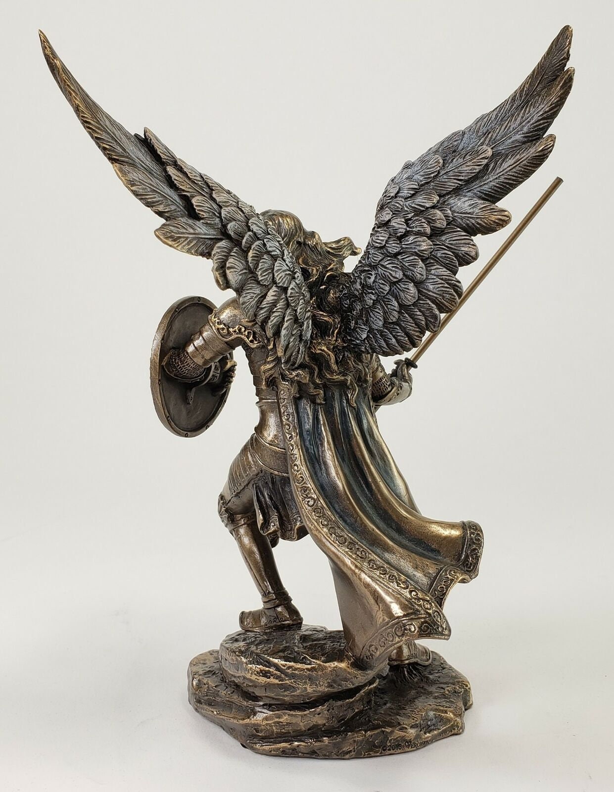 9.5 Saint Raphael ARCHANGEL W Spear Statue Sculpture Antique Bronze ...