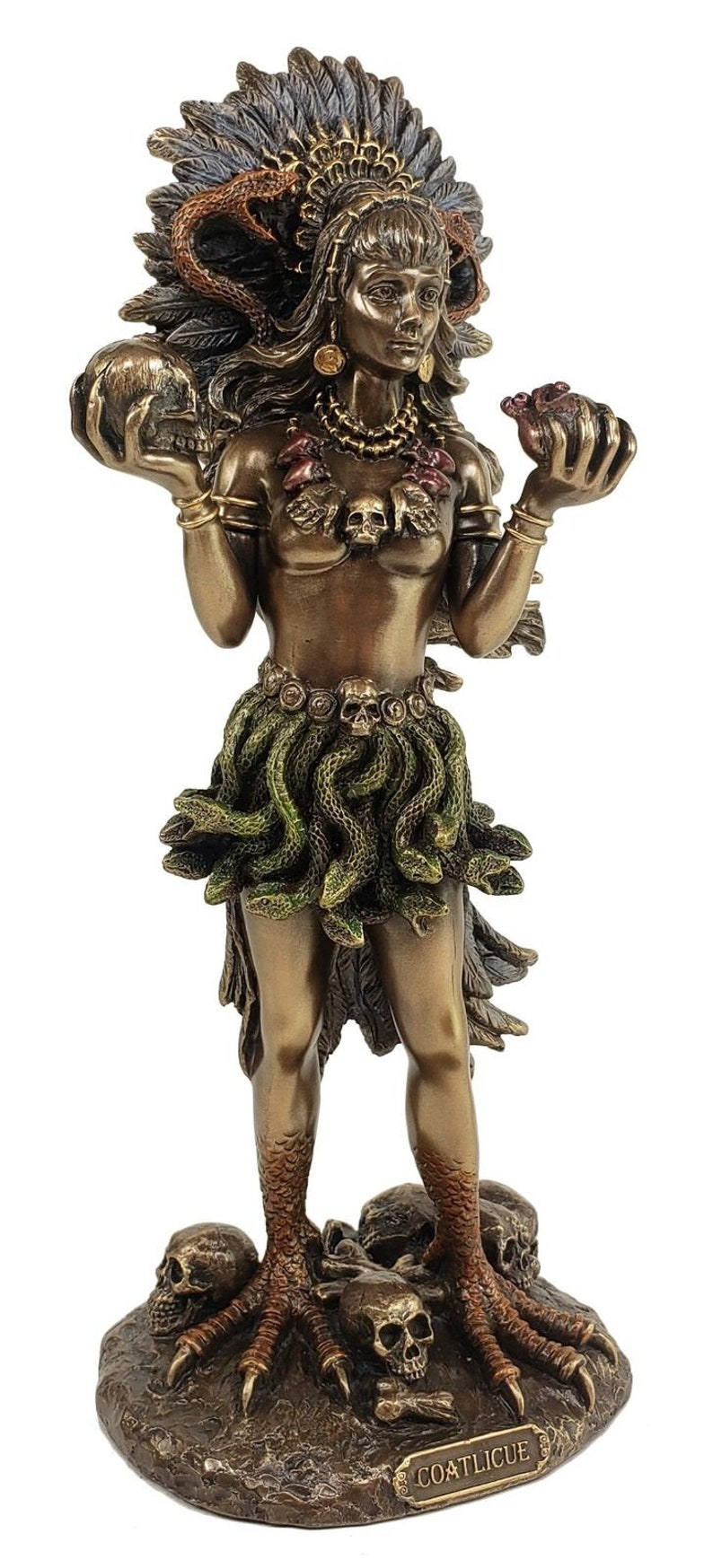 9 1/2 Coatlicue Aztec Earth Goddess With Serpent Skirt Statue Bronze ...