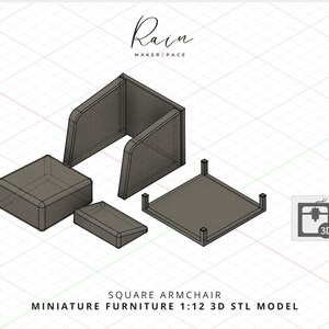Square Arm Chair Miniature Furniture, Dollhouse Armchair, Mini Armchair ...