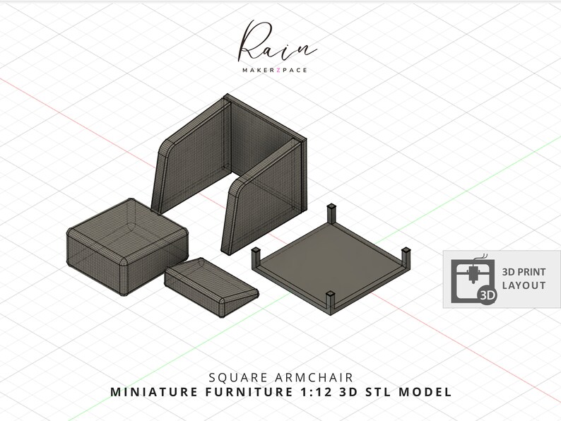 Square Arm Chair Miniature Furniture, Dollhouse Armchair, Mini Armchair ...