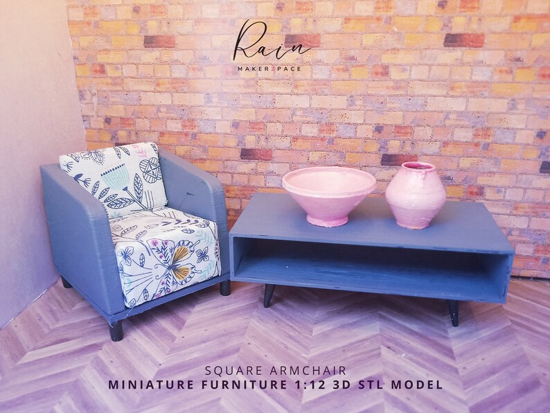 Square Arm Chair Miniature Furniture, Dollhouse Armchair, Mini Armchair ...