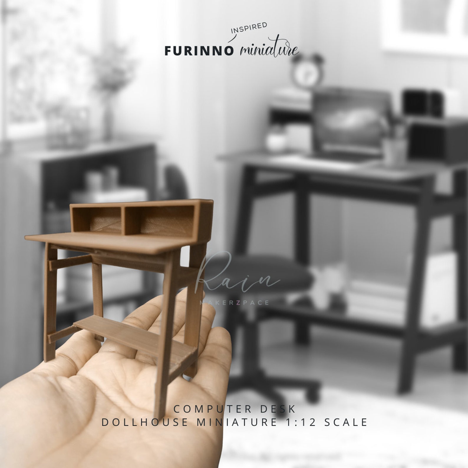 Computer Desk Miniature Furniture 3D MODEL 1:12 Dollhouse - Etsy