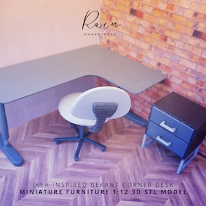 Miniature Ikea-inspired BEKANT Corner Desk - 1:12 Scale - 3D CAD Model ...