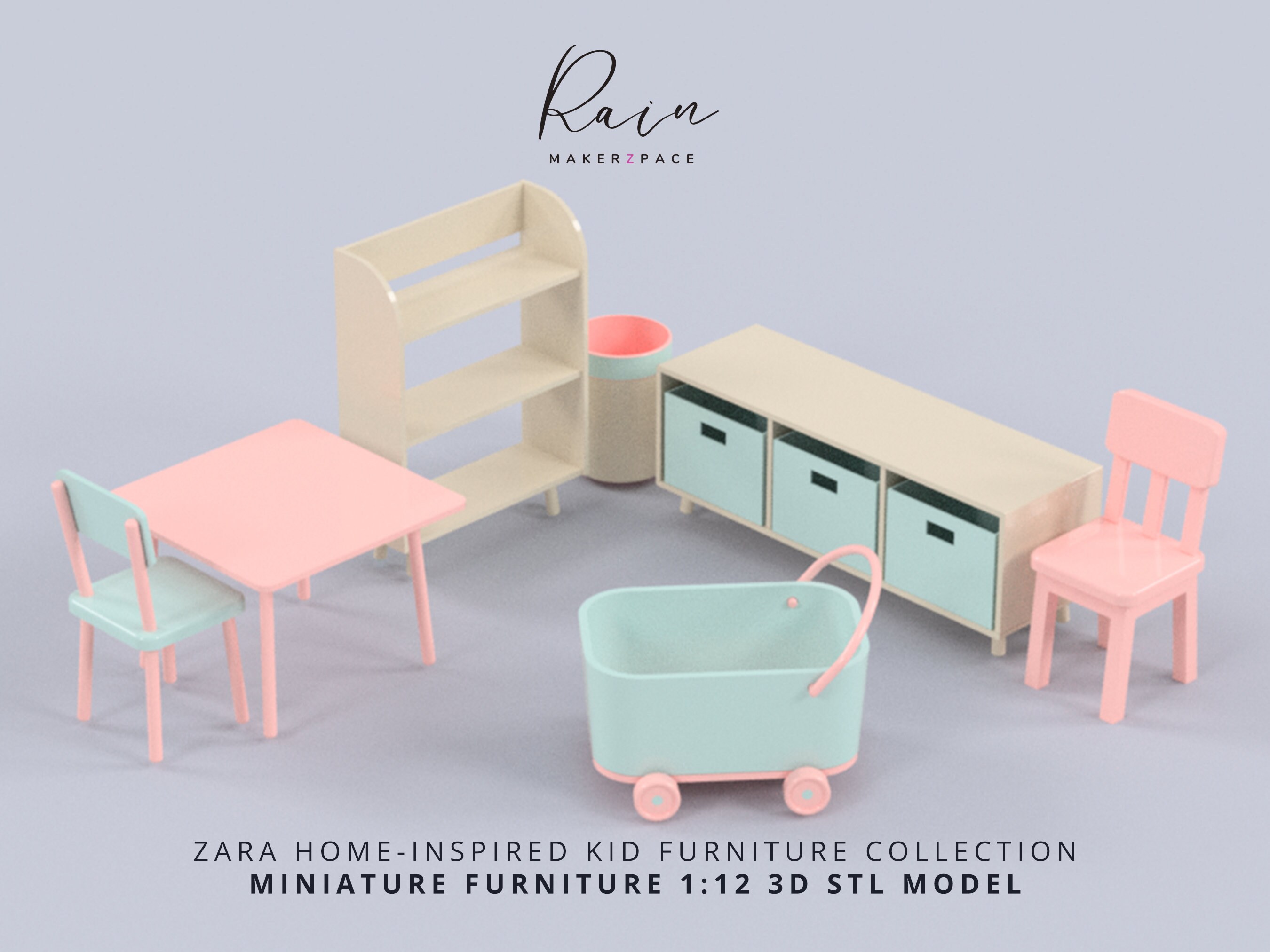 Zara Home-inspired Kid Miniature Furniture Collection - 8 Pieces 3D STL ...