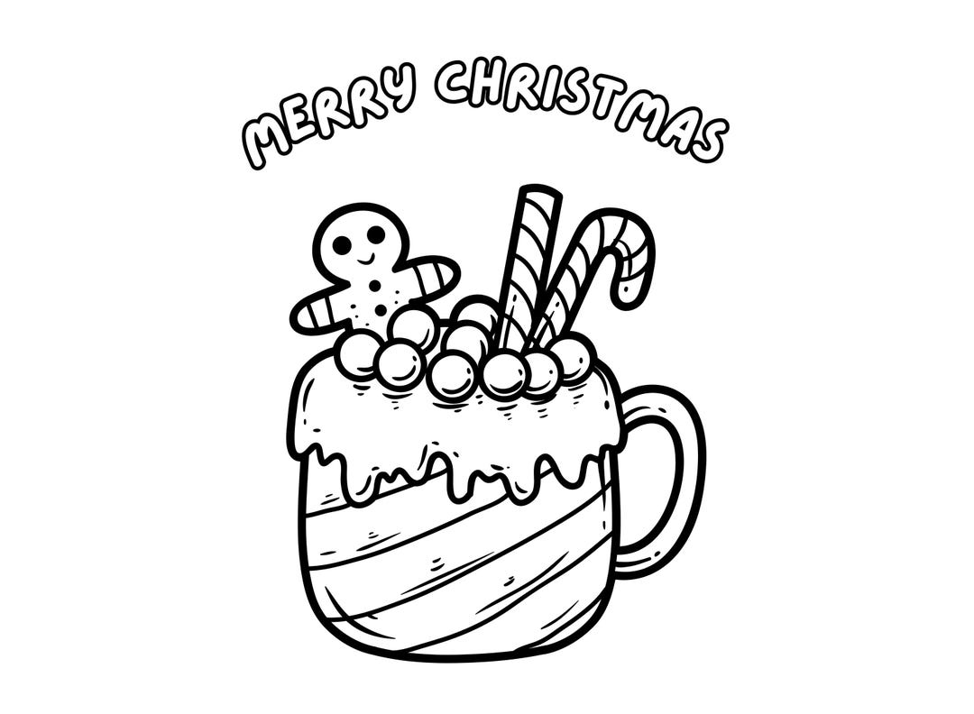 Hot Chocolate & Gingerbread Digital Coloring Page - Etsy UK