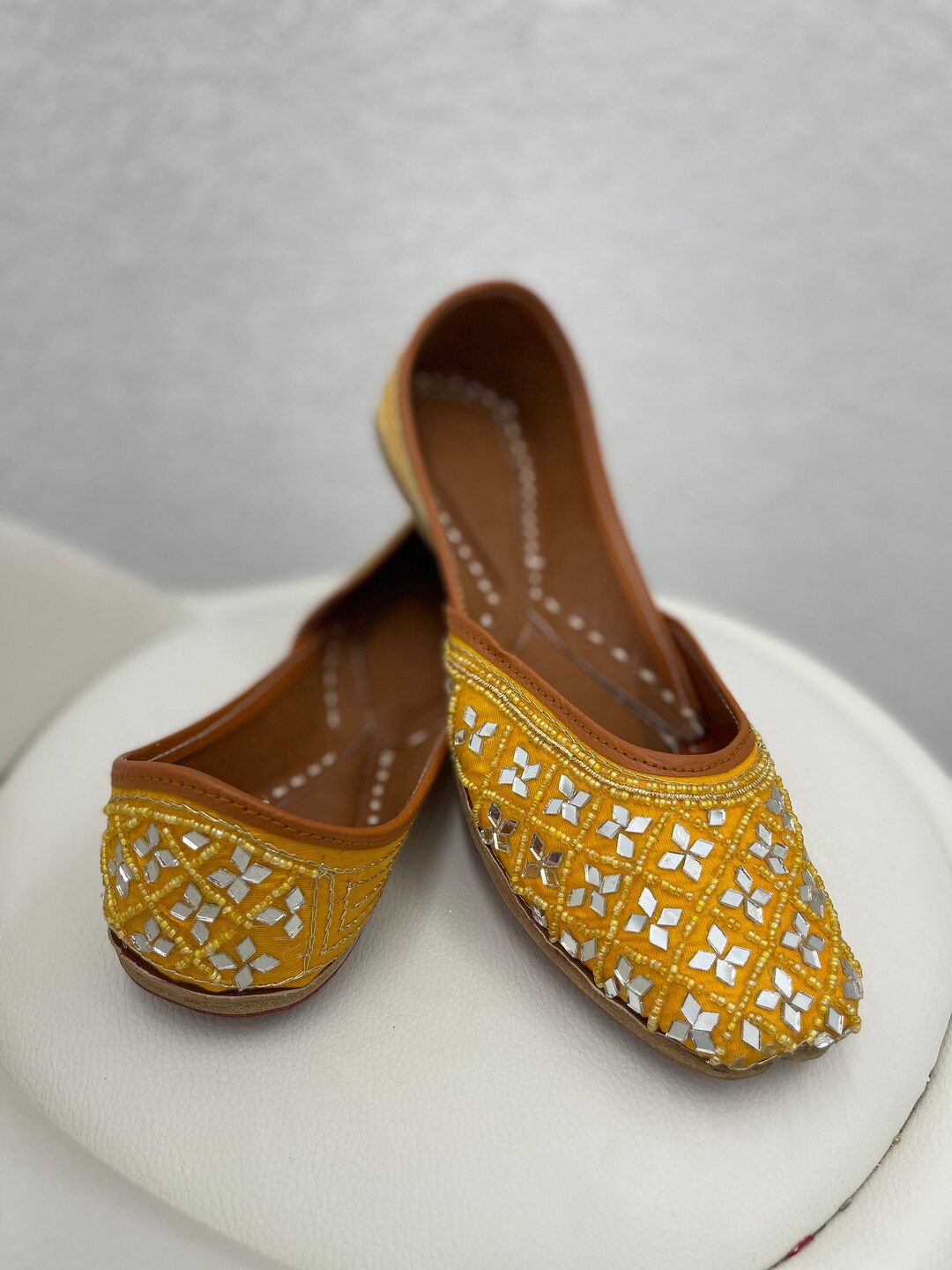 Yellow Mirror Work Punjabi Jutti - Etsy