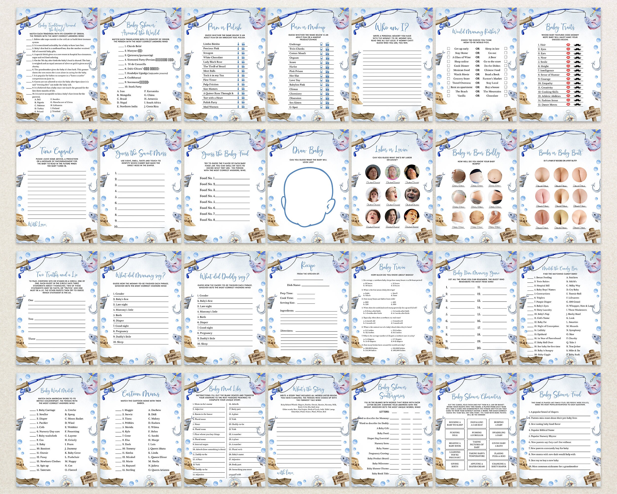 Editable We're Reel Excited It's a Boy Baby Shower Game Bundle, Fishing ...