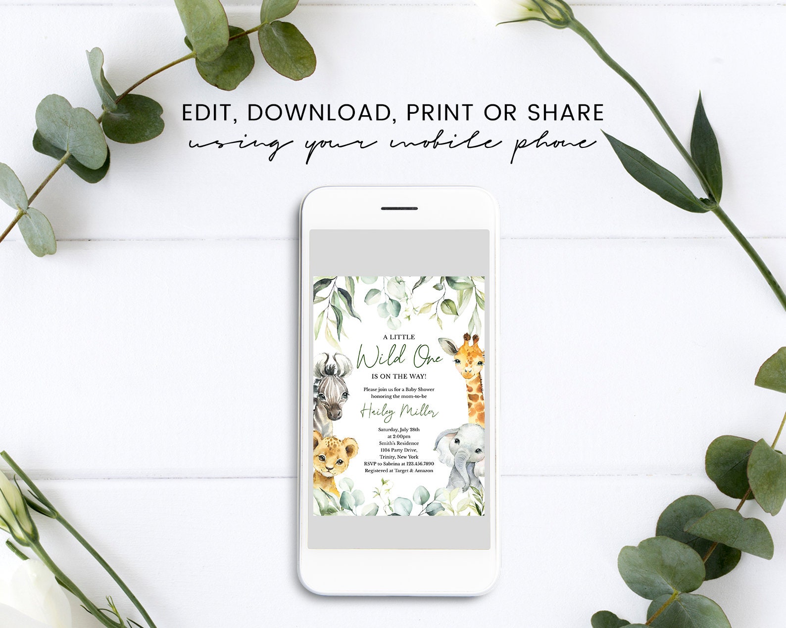 Editable A Little Wild One Baby Shower Invitation Bundle - Etsy