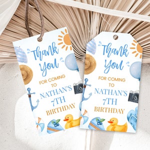 Editable Splish Splash Beach Bash Birthday Favor Tag, Blue Summer ...