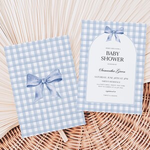 Editable Blue Baby Shower Invitation, Blue Bow Boy Baby Shower Invite ...