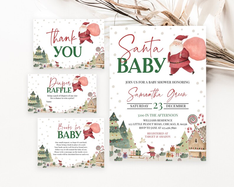 Editable Santa Baby Shower Invitation Bundle, Gender Neutral Christmas ...