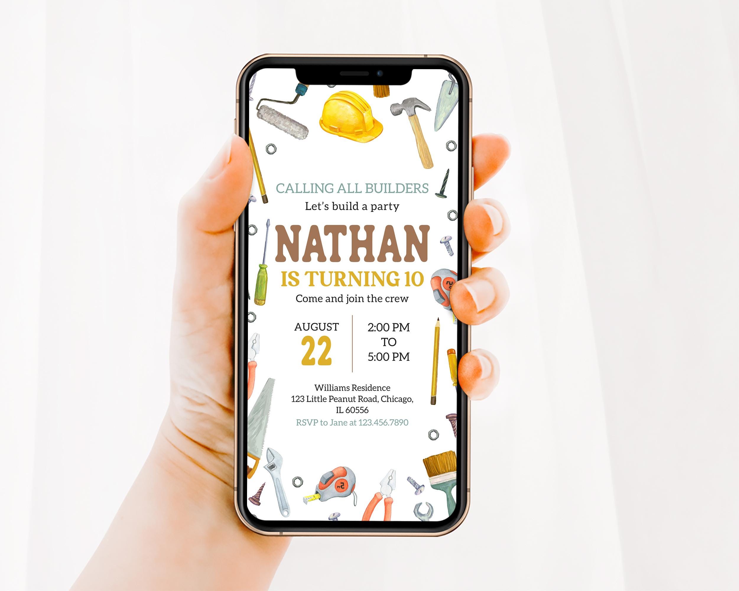 Editable Construction Tools Birthday Invitation, Handyman Builders Boy ...