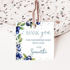 Editable Blueberry Baby Shower Favor Tag, Berry Sweet Blueberry Baby ...