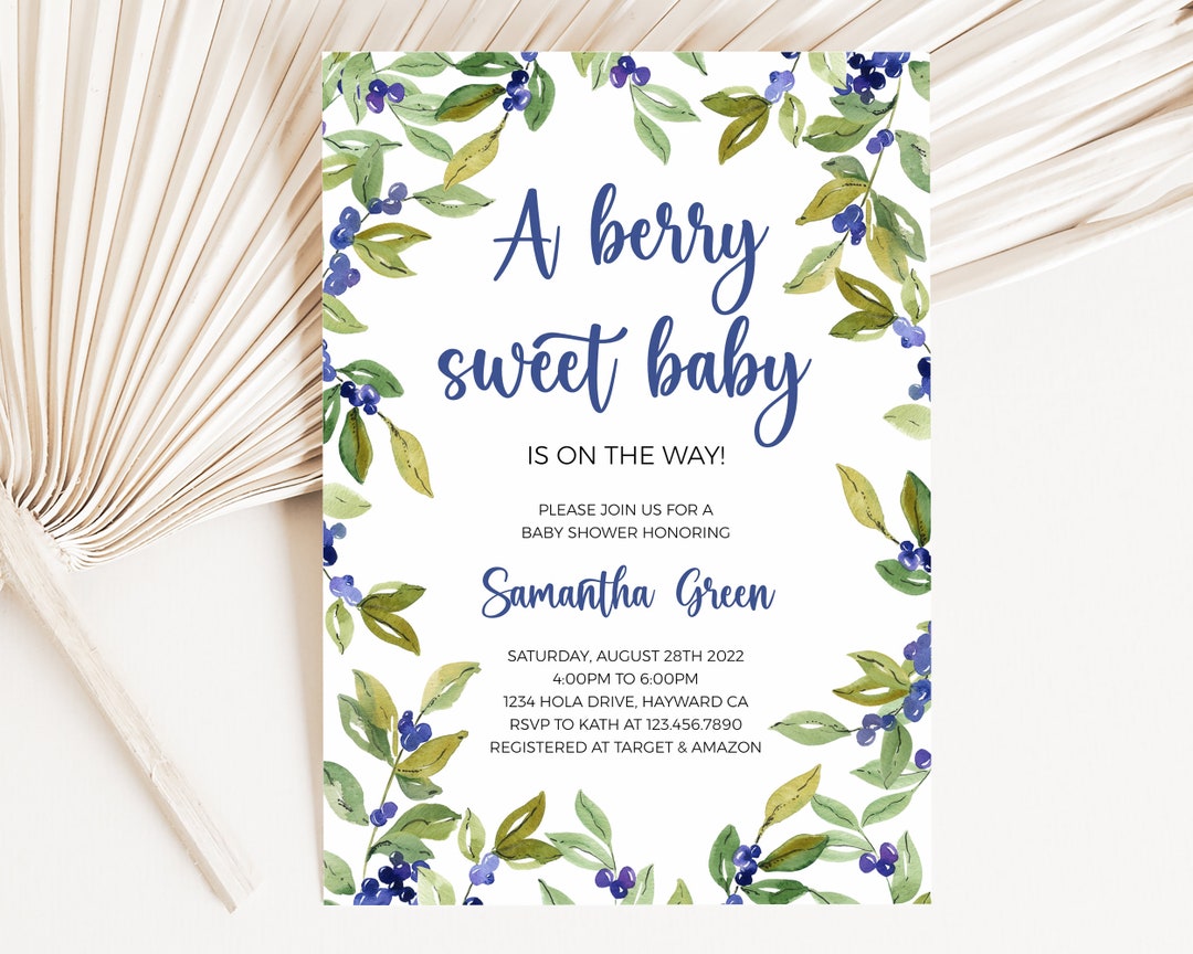 Editable Blueberry Baby Shower Invitation, Greenery Blueberry Baby ...
