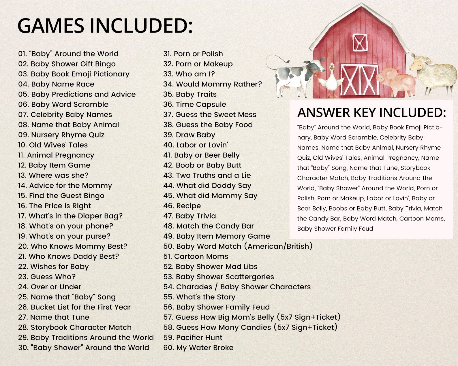 Editable Farm Baby Shower Game Bundle Greenery Farm Baby - Etsy