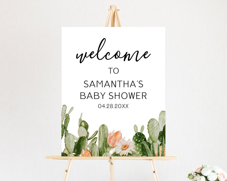Editable Cactus Baby Shower Welcome Sign Succulent Welcome - Etsy