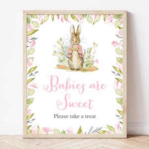 Editable Peter Rabbit Baby Shower Table Sign, Pink Peter Rabbit Gifts ...