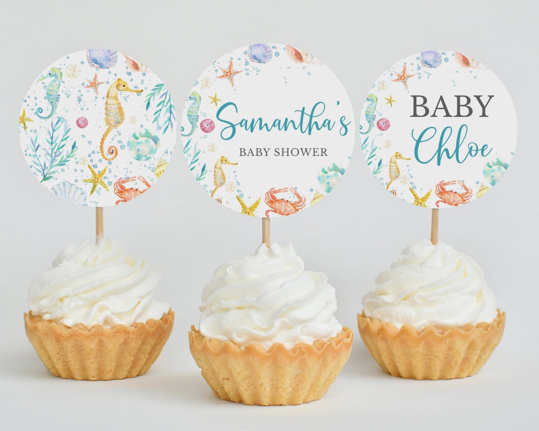 Editable Under the Sea Baby Shower Cupcake Topper, Sea Animals Shower ...