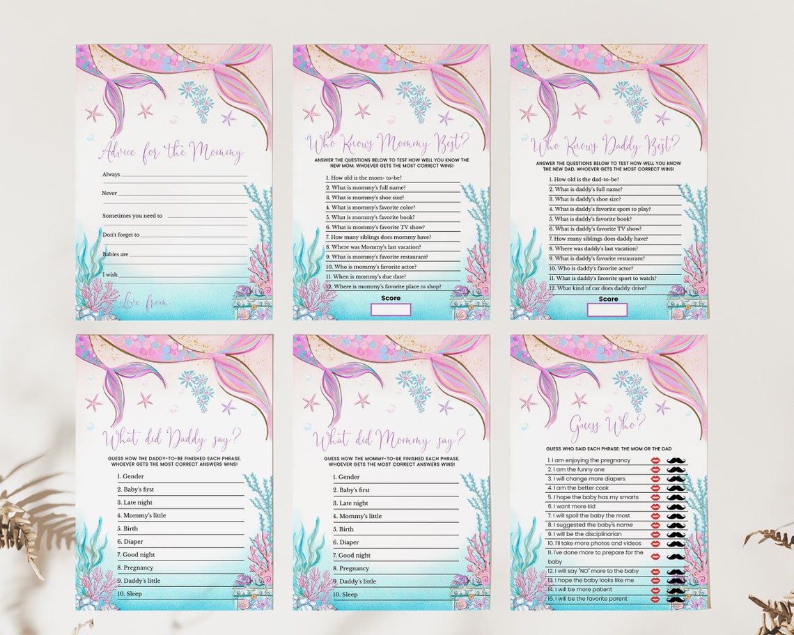 Editable Mermaid Baby Shower Game Bundle, Under the Sea Baby Shower ...