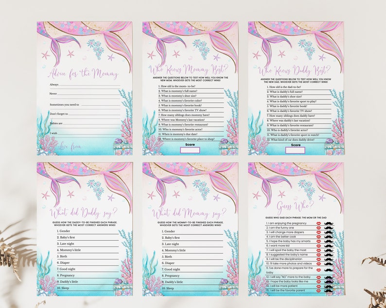 Editable Mermaid Baby Shower Game Bundle, Under the Sea Baby Shower ...