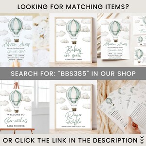 Editable Adventure Awaits Baby Shower Invitation, Green Hot Air Balloon Baby Shower Invite ...