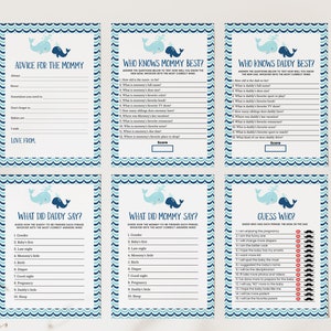 Editable Whale Baby Shower Game Bundle, Blue Whale Baby Shower Games ...