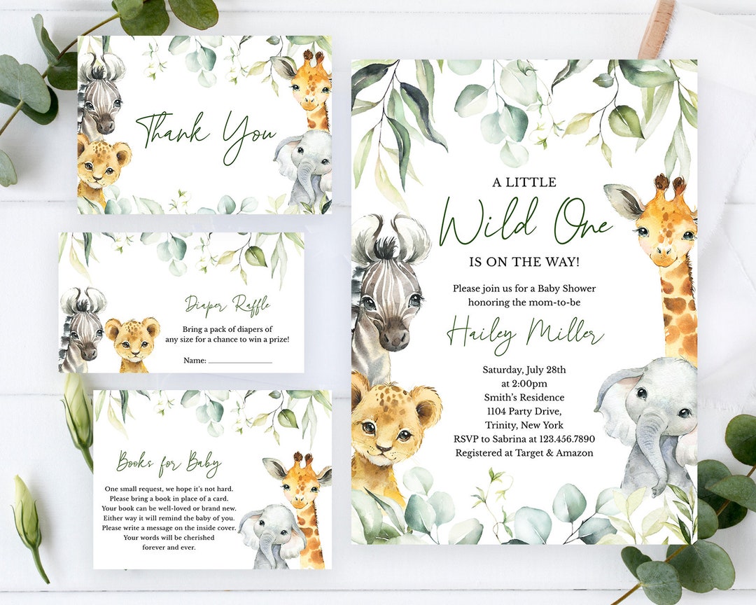 Editable A Little Wild One Baby Shower Invitation Bundle - Etsy
