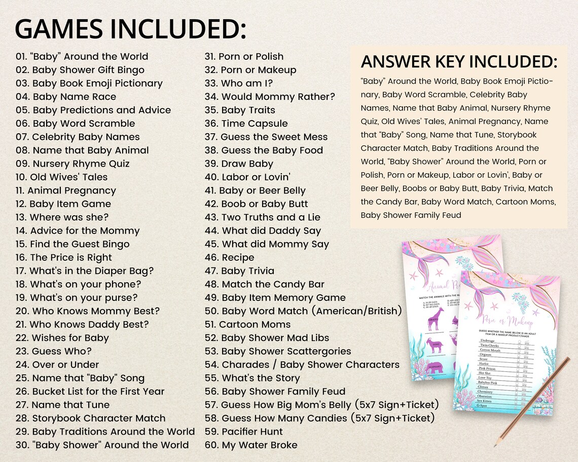 Editable Mermaid Baby Shower Game Bundle, Under the Sea Baby Shower ...