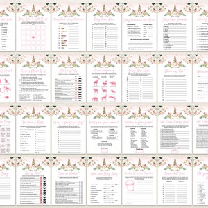 Editable Unicorn Baby Shower Game Bundle, Floral Unicorn Baby Shower ...