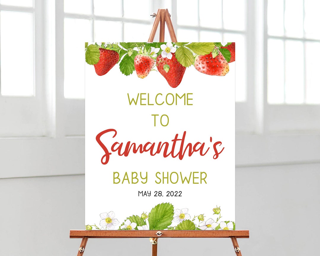 Editable Strawberry Baby Shower Welcome Sign Greenery - Etsy