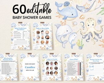 Under the Sea Baby Shower Games, Ocean Baby Shower Game Pack, Nautical ...