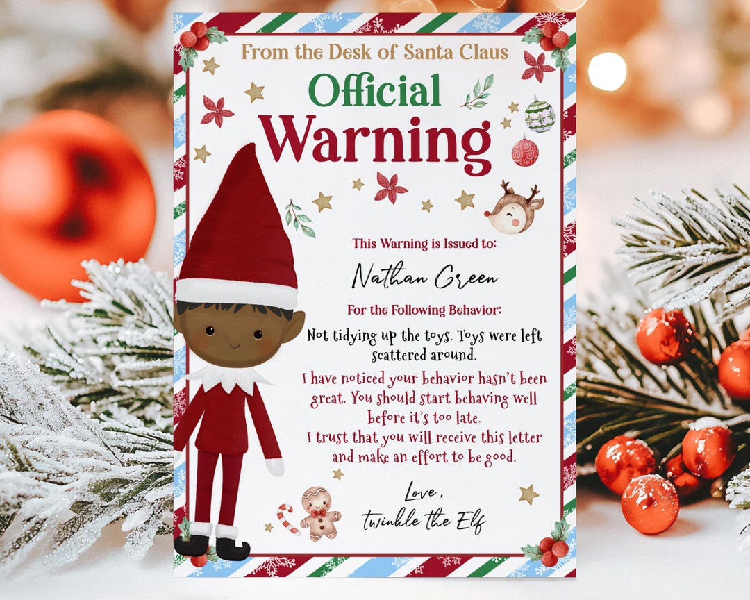 Editable Boy Elf Official Warning, Boy Elf Warning Template, Behavior ...