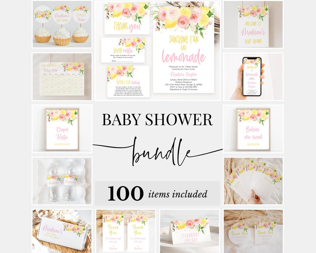 Editable Lemonade Baby Shower Bundle, Sunshine Lemonade Baby Shower ...