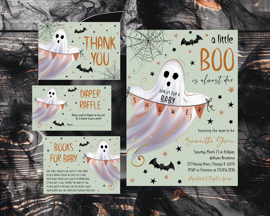 Editable A Little Boo Baby Shower Invitation Bundle, Ghost Halloween ...
