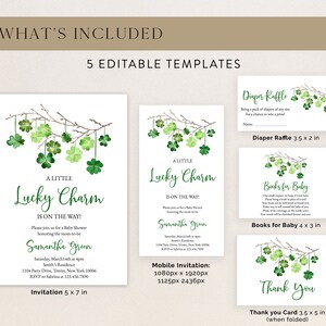 Editable A Little Lucky Charm Baby Shower Invitation Bundle, St ...