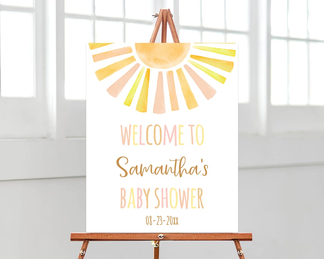 Editable Sunshine Baby Shower Welcome Sign, A Little Ray of Sunshine ...