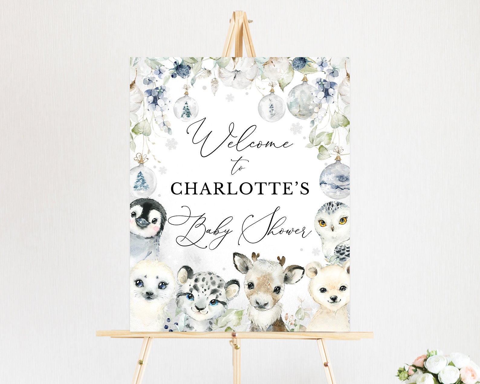 Editable Winter Arctic Animals Baby Shower Welcome Sign - Etsy