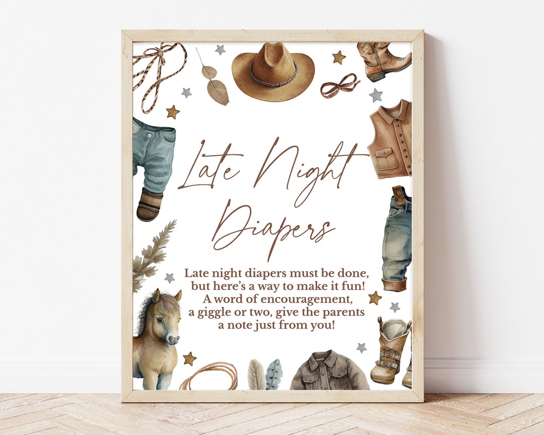 Late Night Diapers Sign A Little Cowboy Baby Shower, West Baby Shower ...