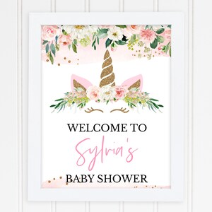 Editable Unicorn Baby Shower Welcome Sign, Floral Unicorn Baby Shower ...