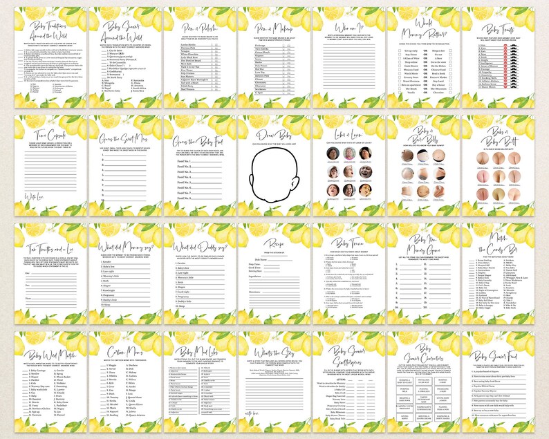 Editable Lemon Baby Shower Games Bundle Lemon Gender Neutral - Etsy