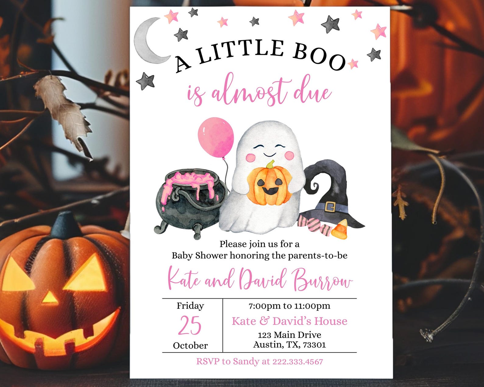 Editable Pink A Little Boo Baby Shower Invitation, Girl Halloween Baby ...