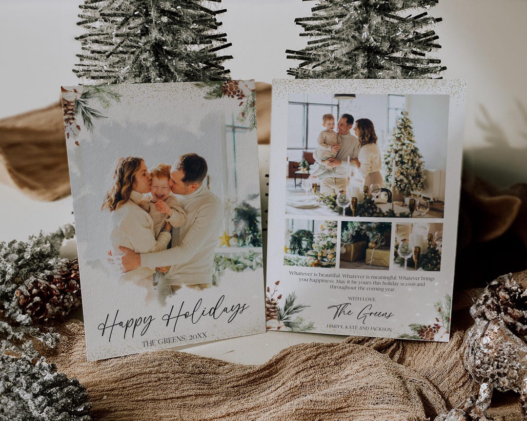 Printable Holiday Family Photo Card, Minimalist Photo Holiday Template ...