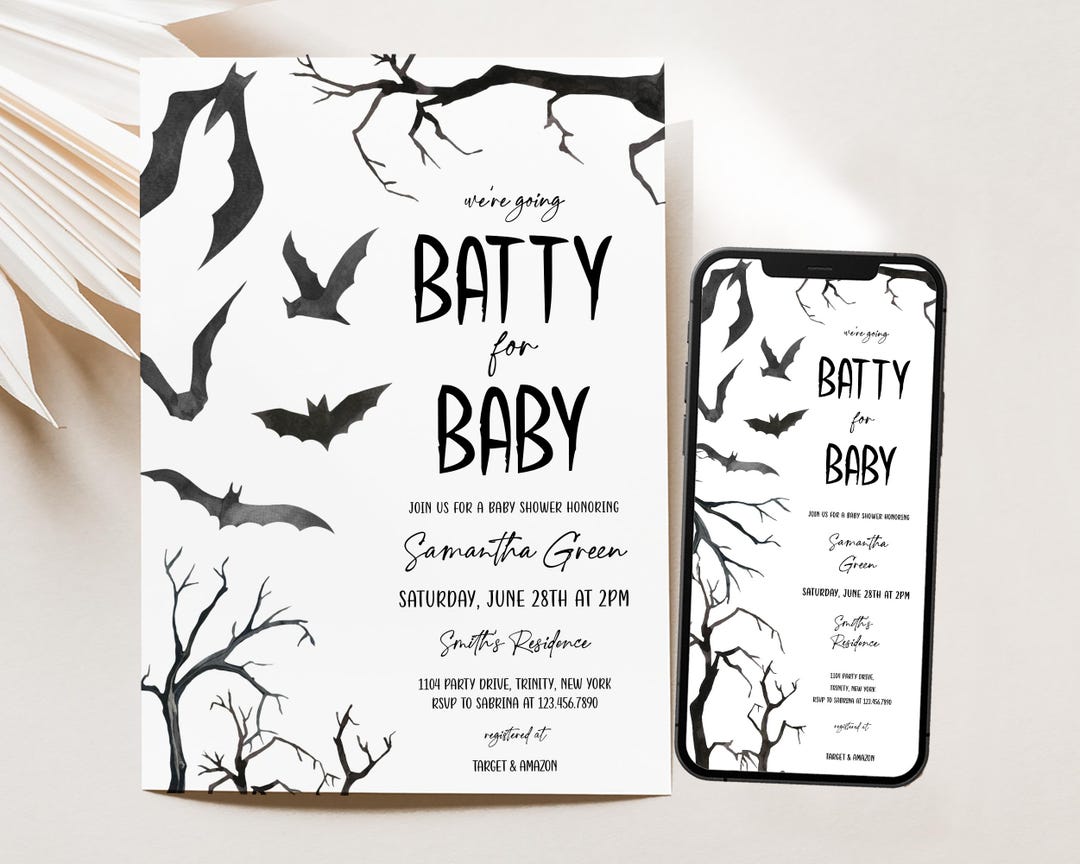 Editable We're Going Batty for Baby Shower Invitation, Gender Neutral ...