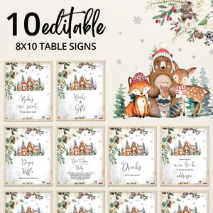 Editable Winter Woodland Baby Shower Table Sign, Floral Woodland Babies ...