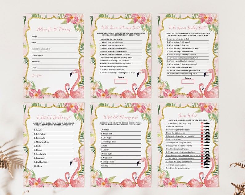 Editable Flamingo Baby Shower Game Bundle Tropical Flamingo - Etsy