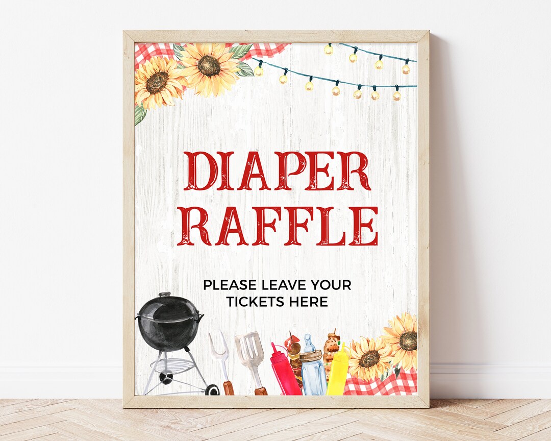 Diaper Raffle Sign BBQ Baby Shower, Backyard Baby Shower Diaper Ticket ...