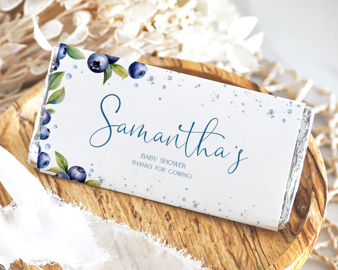 Editable Blueberry Baby Shower Chocolate Wrapper, Berry Sweet Blueberry Baby Shower Candy ...